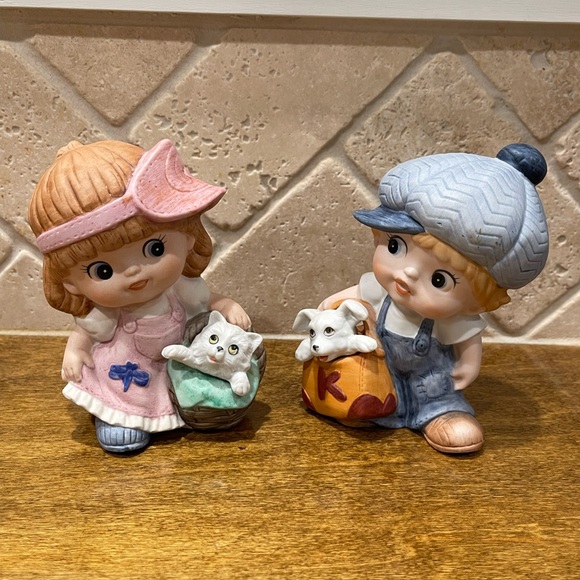 Homco | Art | Vintage Homco Little Boy And Girl With Pets | Poshmark